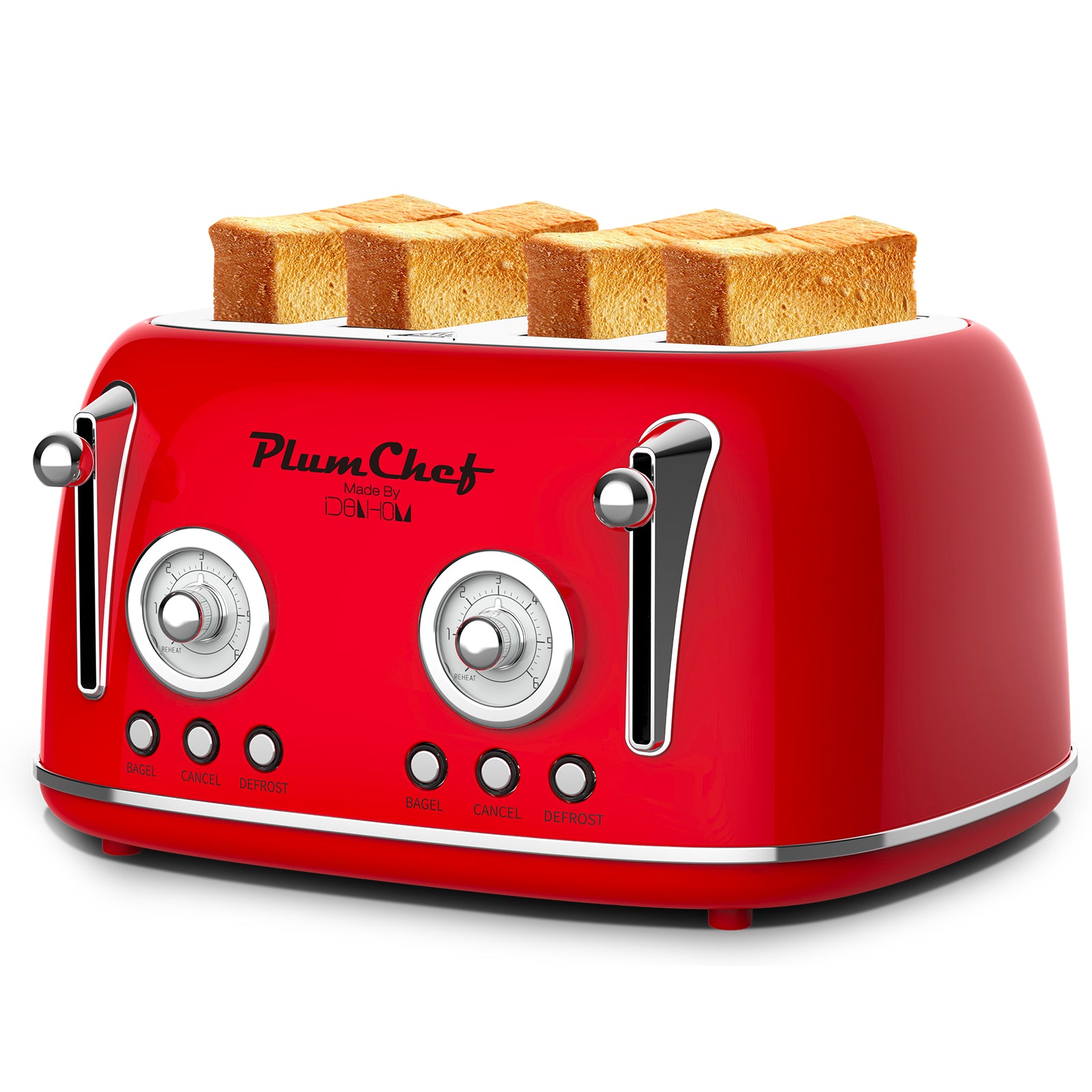 Plum Chef 4 Slice Toaster, Retro Stainless Steel with Bagel Defrost Ca ...