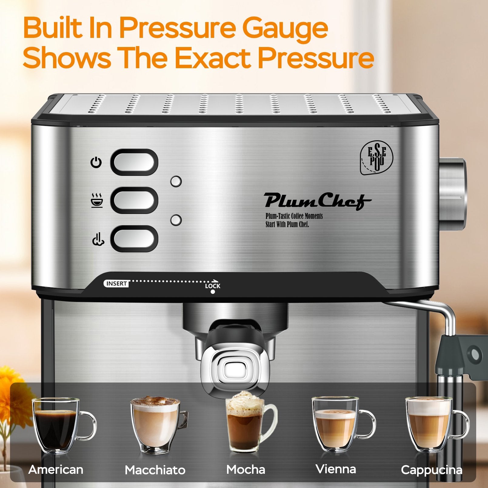 Plum Chef Espresso Machine, 20 Bar Coffee Maker with Foaming Milk Frot ...